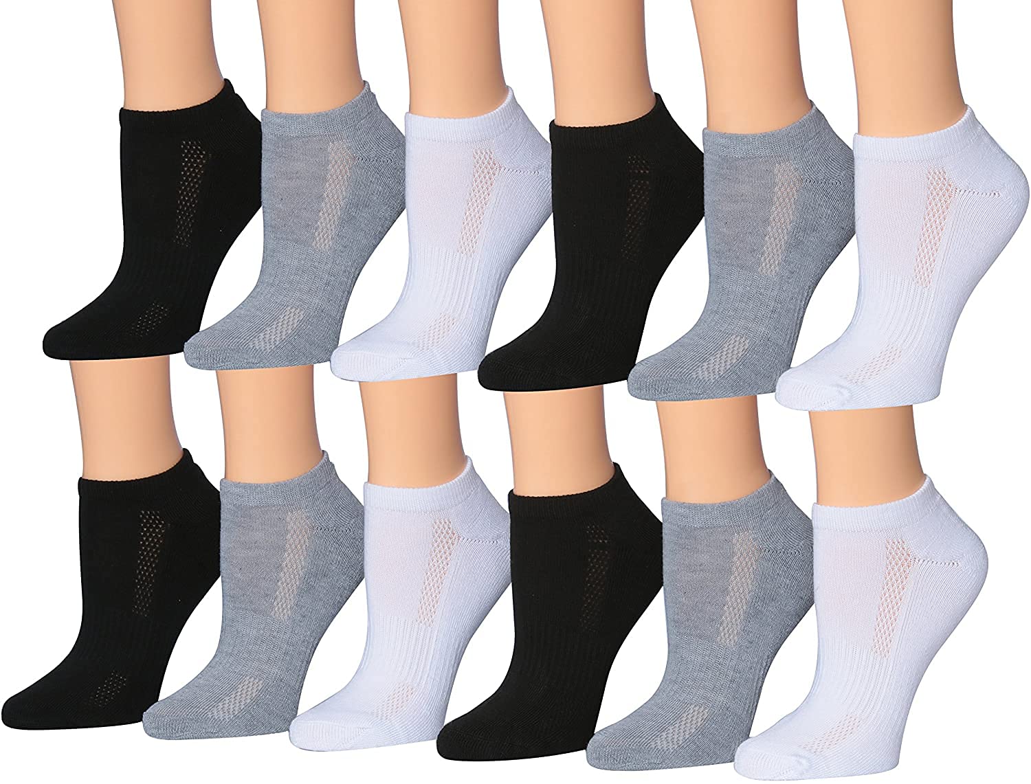Tipi Toe Women's 12-Pairs Low Cut Athletic Sport Peformance Socks, (sock size 9-11) Fits shoe size 6-10, SP28-12