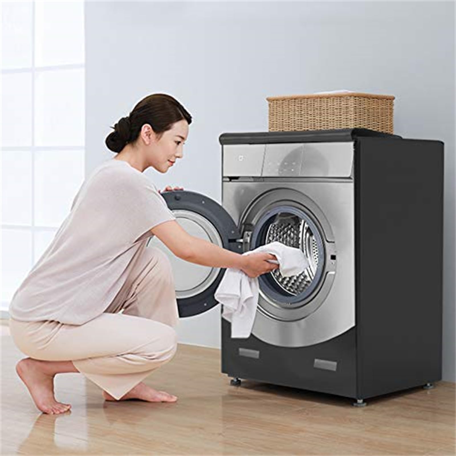 Washer/Dryer Cover,Washer and Dryer Covers,Washine Machine Cover for Waterproof and Dustproof Thickening Front-Loading Machine,Washer Cover Fit for Most Front-loading Washer(Black)
