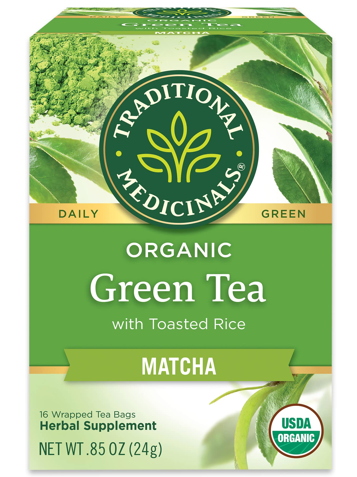 Traditional Medicinals Organic Green Tea With Toasted Rice, Matcha (Pack of 2) 32 Tea Bags Total
