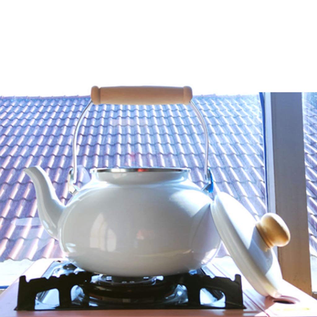 ZNZN White Gas Kettle Enamel Kettle Creative Flat Bottom Thickened Large Capacity Teapot with Anti-Scald Handle (2.5L,84.5OZ) Multifunctional Water Kettle