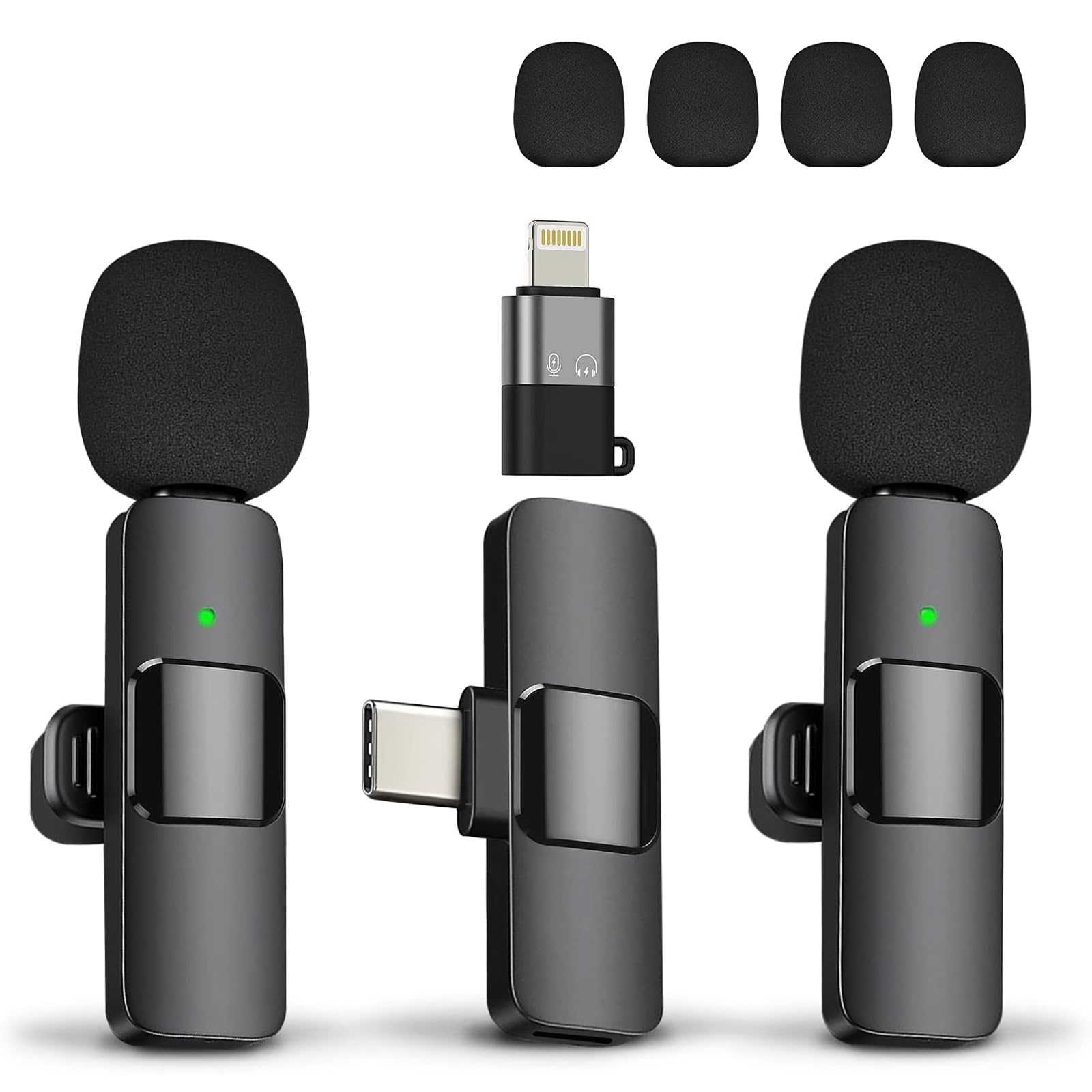 TUTGLOBAL USB Type-C&Lightning Mini Wireless Lavalier Microphone for iPhone iPad Android iPhone 15 Pro Max Galaxy,2 Pack Lapel Microphones,AutoConnect Noise Cancelling Mic for Podcast/Record/etc