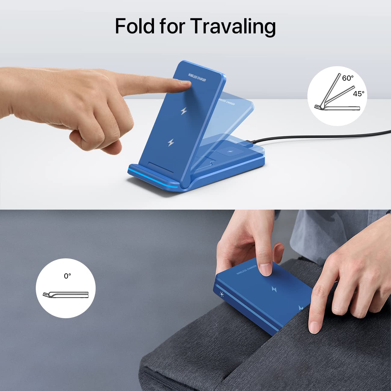 Wireless Charging Station, 3 in 1 Wireless Charger Stand, Fast Wireless Charging Dock for iPhone 14/13/12/11/Pro/X/Max/XS/XR/8/Plus, Apple Watch7/6/5/4/3/2/SE, Airpods 3/2/Pro(Blue)