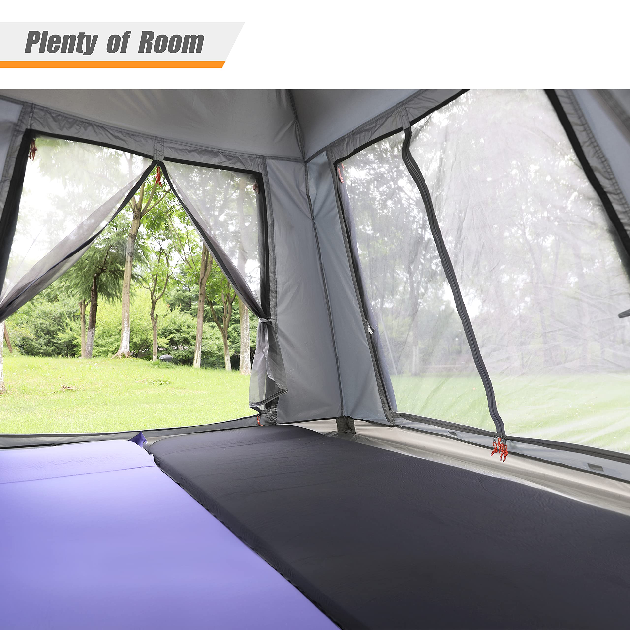 Ubon 4 Person Lightweight Camping Tent Easy Setup Large Cabin Tent Water Resistant Instant Tent with Sun Shade for Outdoor Hiking Four Large Mesh Windows for Optimized Ventilation -Gray
