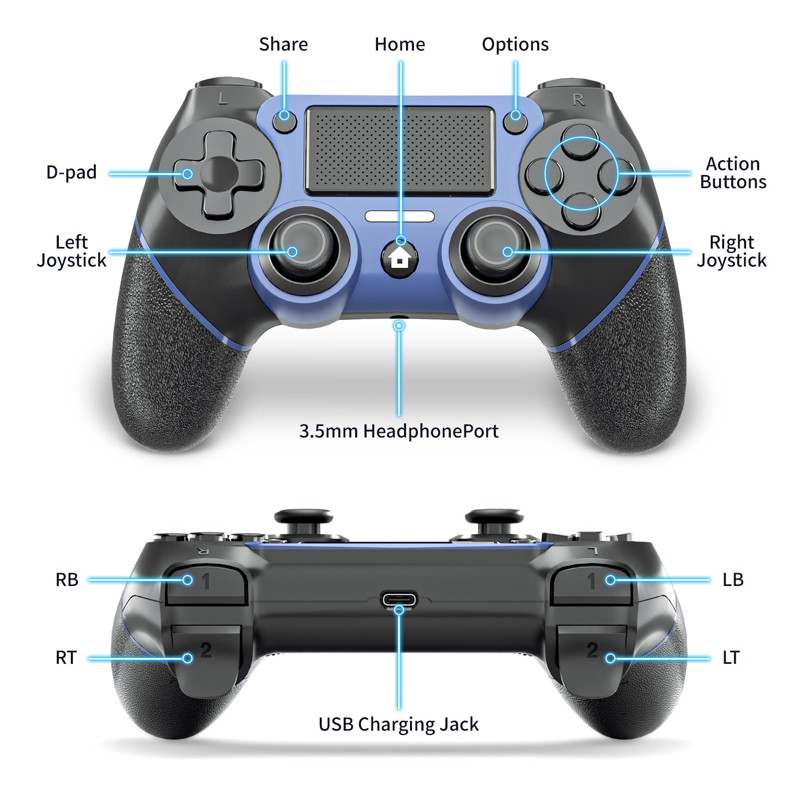 Wireless Controller for P4, Remote Control Compatible with Playstation 4/ Slim/ Pro/ PC, Gaming Controllers with Double Vibration /6-Axis Motion Sensor /Programmable Back Buttons【Upgraded Version】