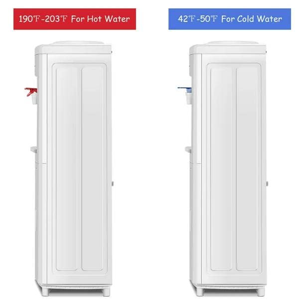Water Cooler Dispenser for 3-5 Gallon Bottle, Top Loading Hot and Cold Water Dispenser with Storage Cabinet, Child Lock, Water Cooler with Compression Refrigeration Technology, White