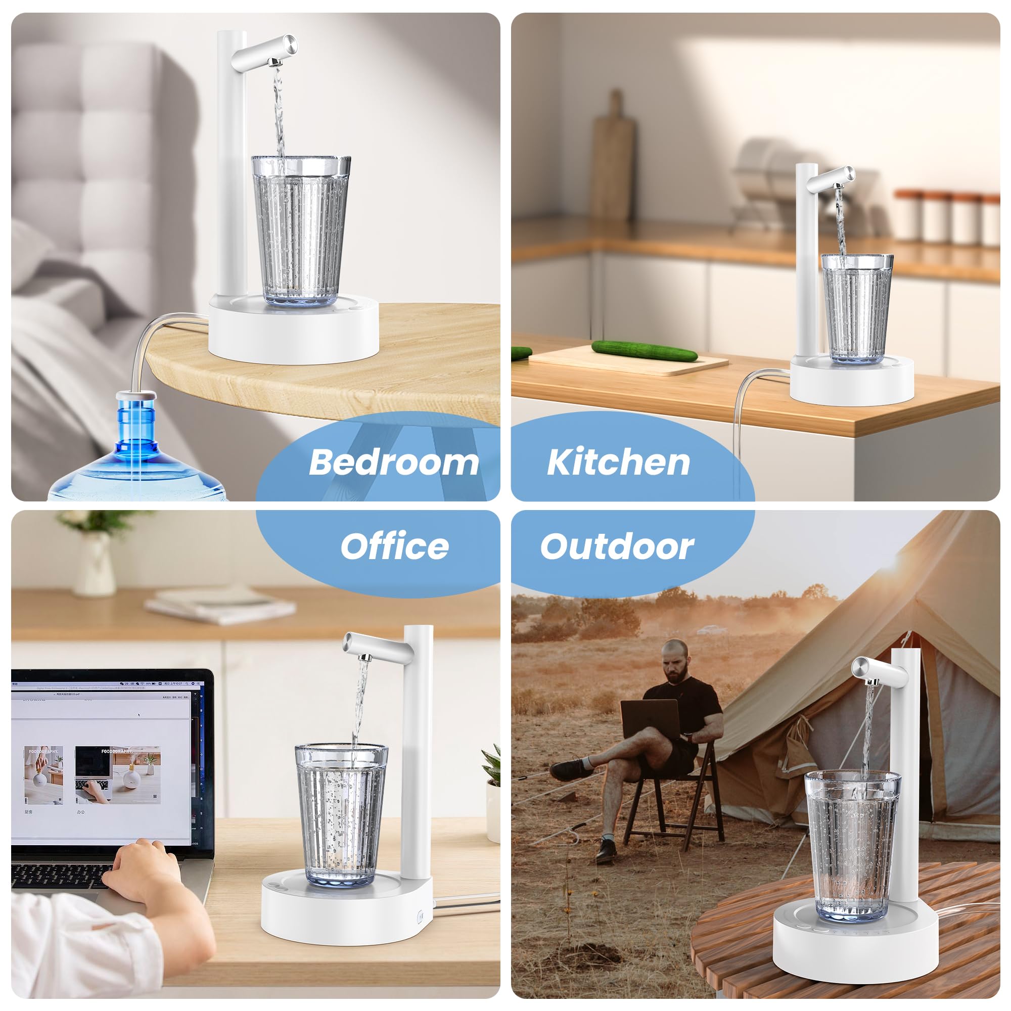 Water Dispenser for 5 Gallon Bottle - Smart Table/Desktop Water Dispenser with 7 Level Quantitative, Universal 1~5 Gallon Bottle Pump, Type-C Charging for Home Office Camping Travel