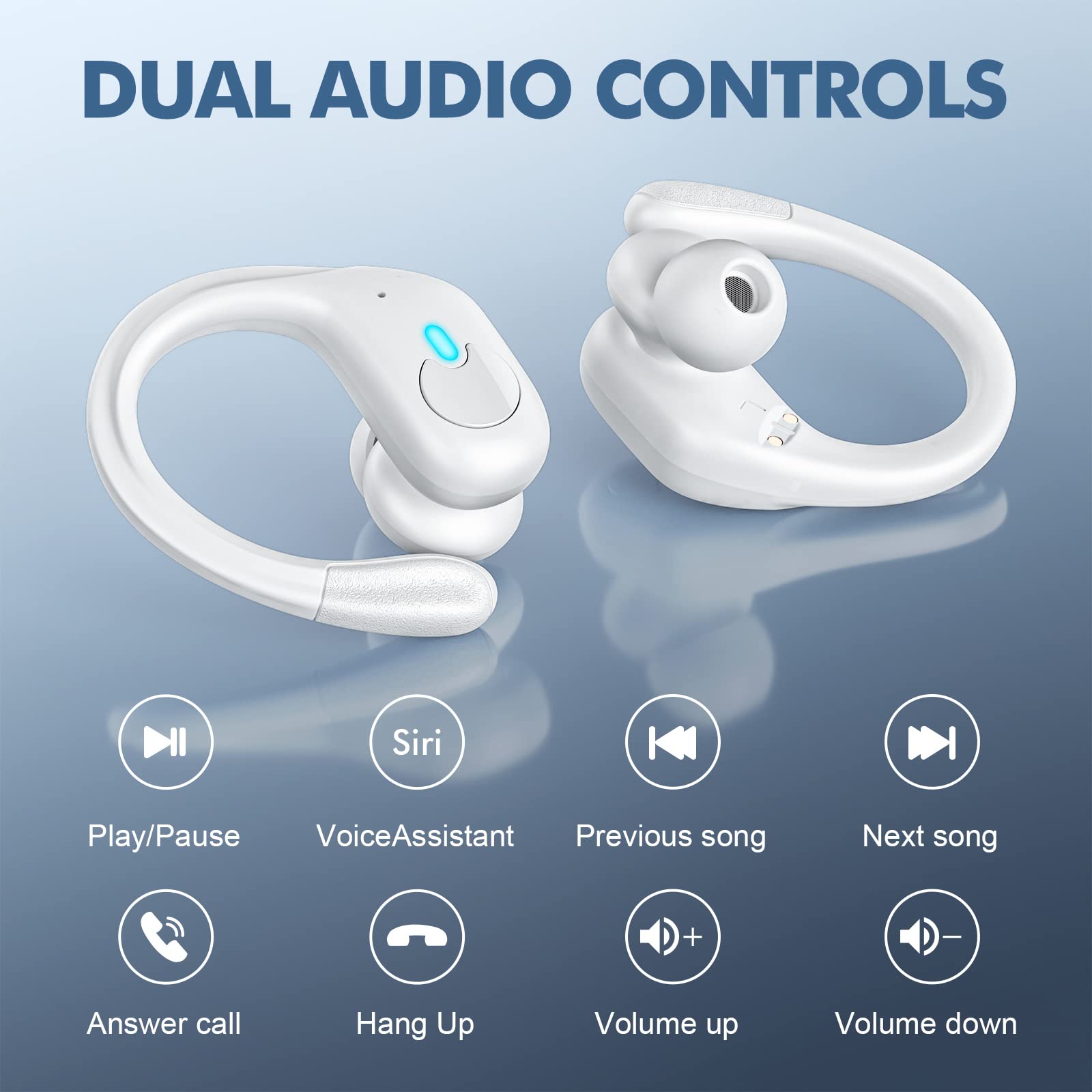 Wireless Earbuds, Bluetooth Headphones 80Hrs Playback with LED Diaplay Charging Case Noise Cancelling Ear buds with Earhooks, IPX7 Waterproof Over Ear Earphones for Sports Running Workout(White)