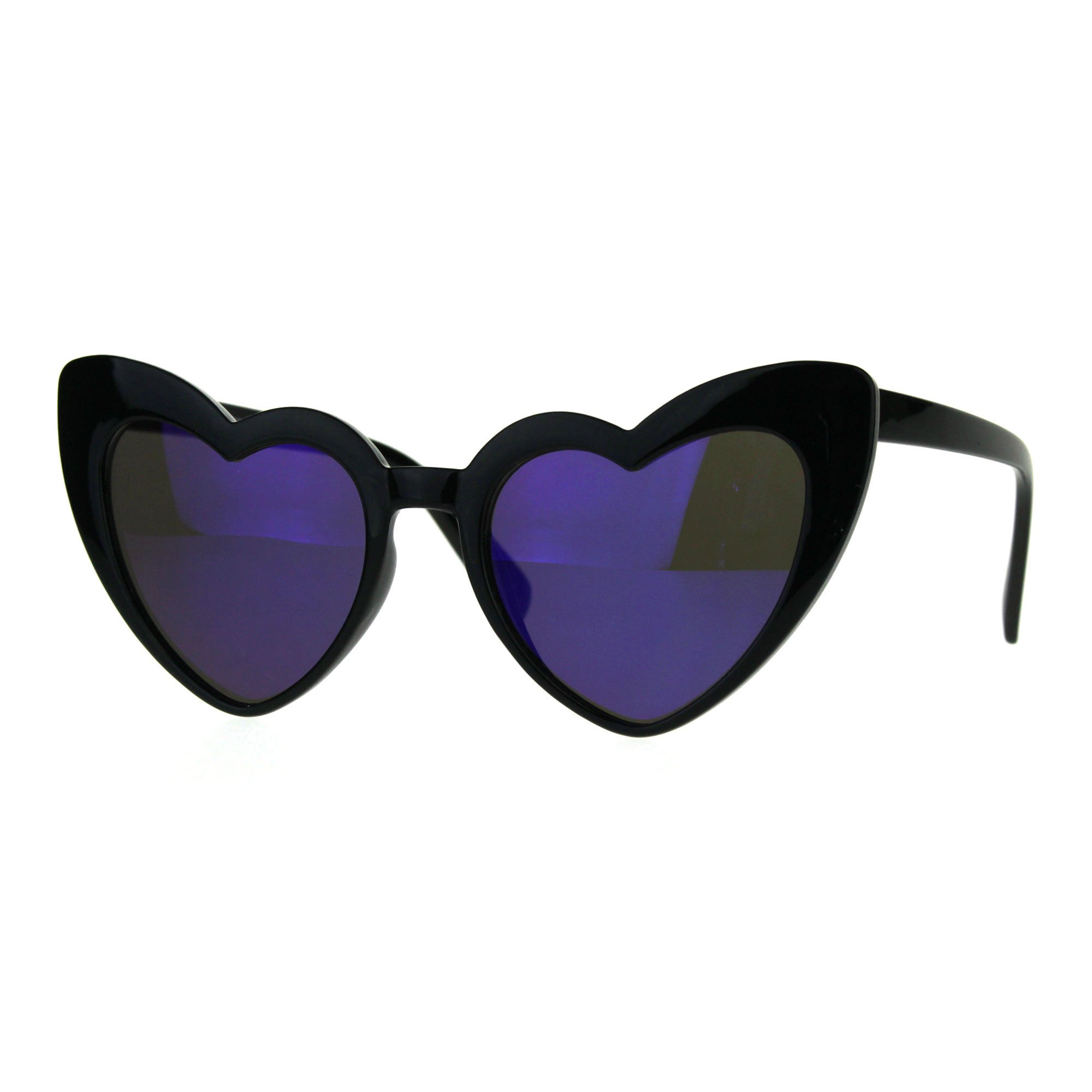 Womens Heart Shape Color Mirror Cat Eye Plastic Groovy Sunglasses White Black