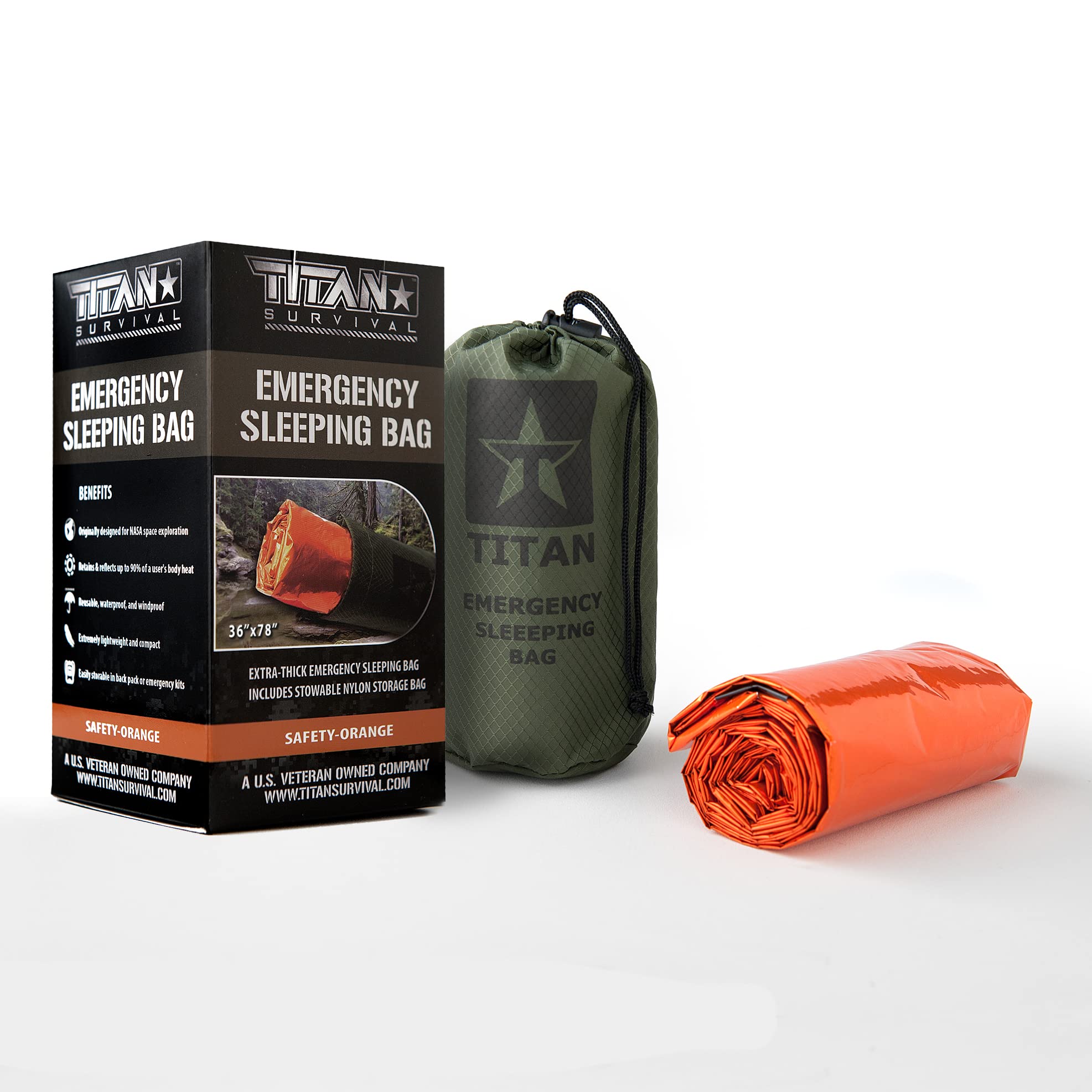 Titan Survival's Extra-Thick Emergency Mylar Sleeping Bag | Designed for NASA Space Exploration and Heat Retention. Perfect for Survival Kits and Go-Bags | PE, 36" x 78"