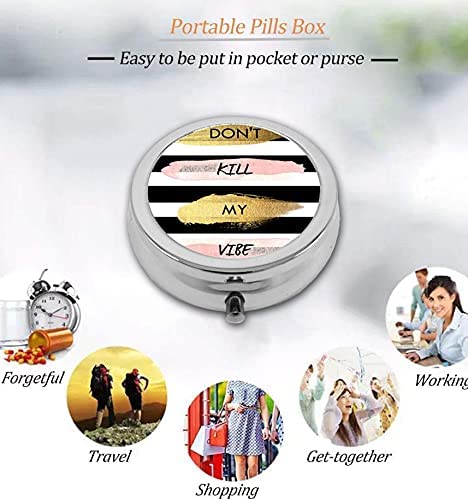 Udoosun Round Pill Box,Compact 3 Compartment Medicine Case,for Pocket,Purse,Portable Medicine Tablet Vitamin Holder Travel Gift Don't Kill My Vibe