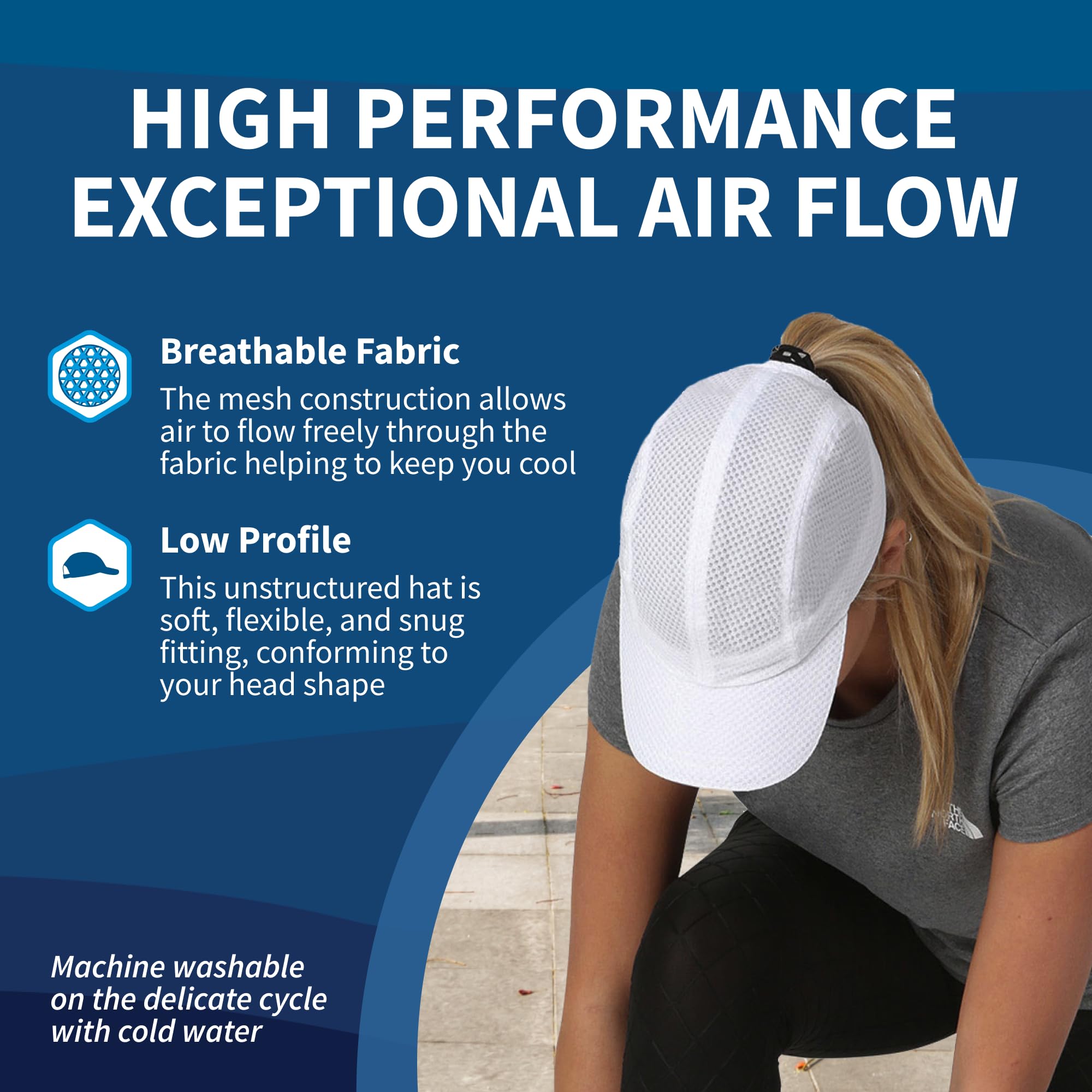 TrailHeads Women's Race Day Performance Running Cap, Lightweight & Quick Drying Mesh Sports Hat with Reflective Trim - White