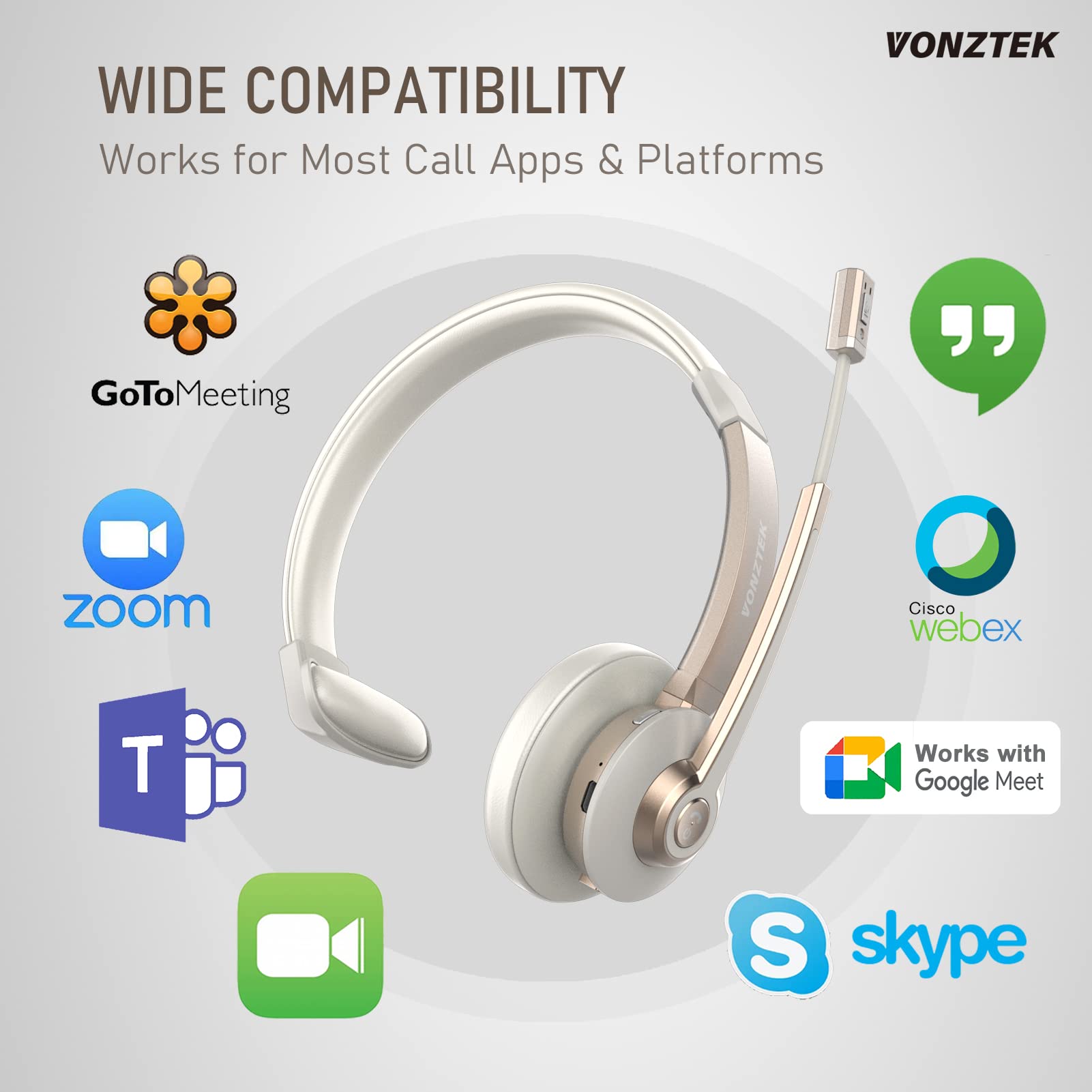 Wireless Headset, Bluetooth Headset with Microphone Noise Canceling, 45H Talk Time Wireless Headphones with USB Dongle & Mute for PC Computer Cell Phone Office Remote Work Zoom Meeting Call - Dune