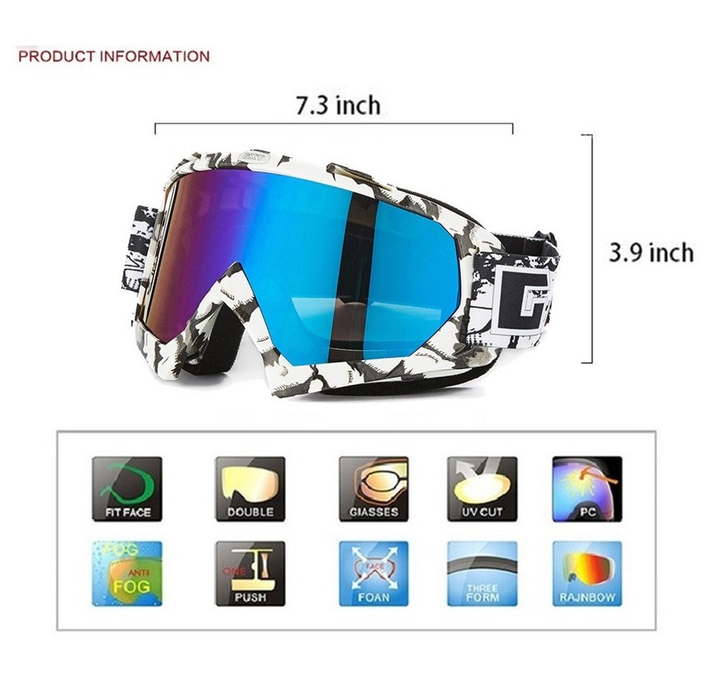 Wonzone Off Road Riding Motorcycle Bike Dirt Goggles Windproof Snowboard Ski Goggles Eyewear Adjustable UV Protective Outdoor Glasses Portable Motorcycle Cross-Country Goggles (Orange/Black, Rainbow)