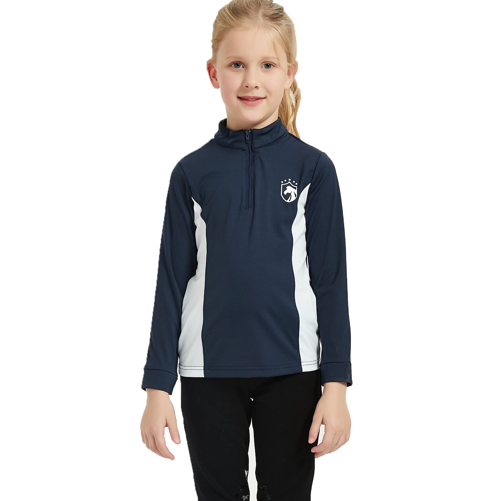 TrustRider Kid's Ventilated Technical Long Sleeve Riding Sport Shirt with Ice Fil Lite (DarkBlue, L)