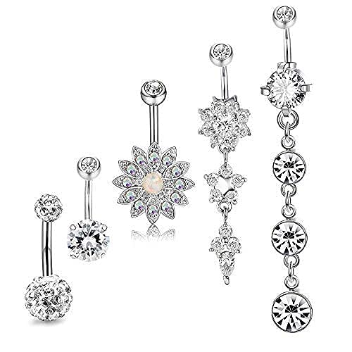 Tinblin 3-10PCS 14G Stainless Steel Belly Button Rings Navel Body Jewelry Belly Piercing CZ Inlaid… (silver)