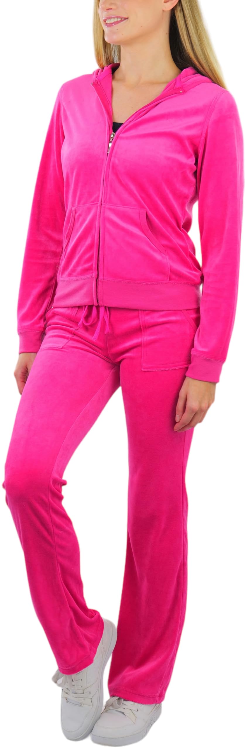 ToBeInStyle Women's Velour Tracksuit Jacket and Matching Pants - Fuchsia - 3X