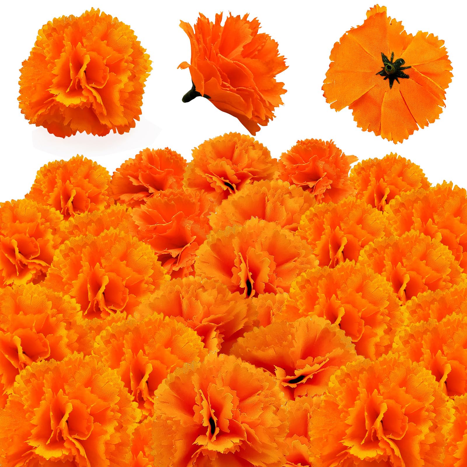 TRvancat Marigold Flowers Heads Bulk 100Pcs, Silk Artificial Flowers for DIY for Diwali,Indian Festival, DIY Marigold Garland Wedding Decor 6cm (100 Pcs)