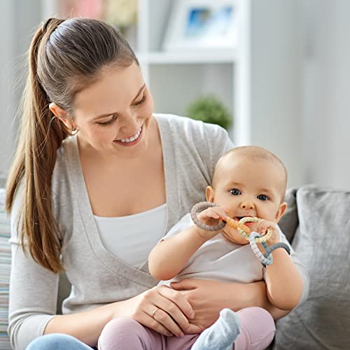 Vicloon Silicone Teether Rings, Baby Teether Rings, Baby Teether Link with Pacifier Clip, Attachable Teether Chew Toy for Babies, BPA Free Teething Relief Baby Chew Toys, Sensory Teething Ring