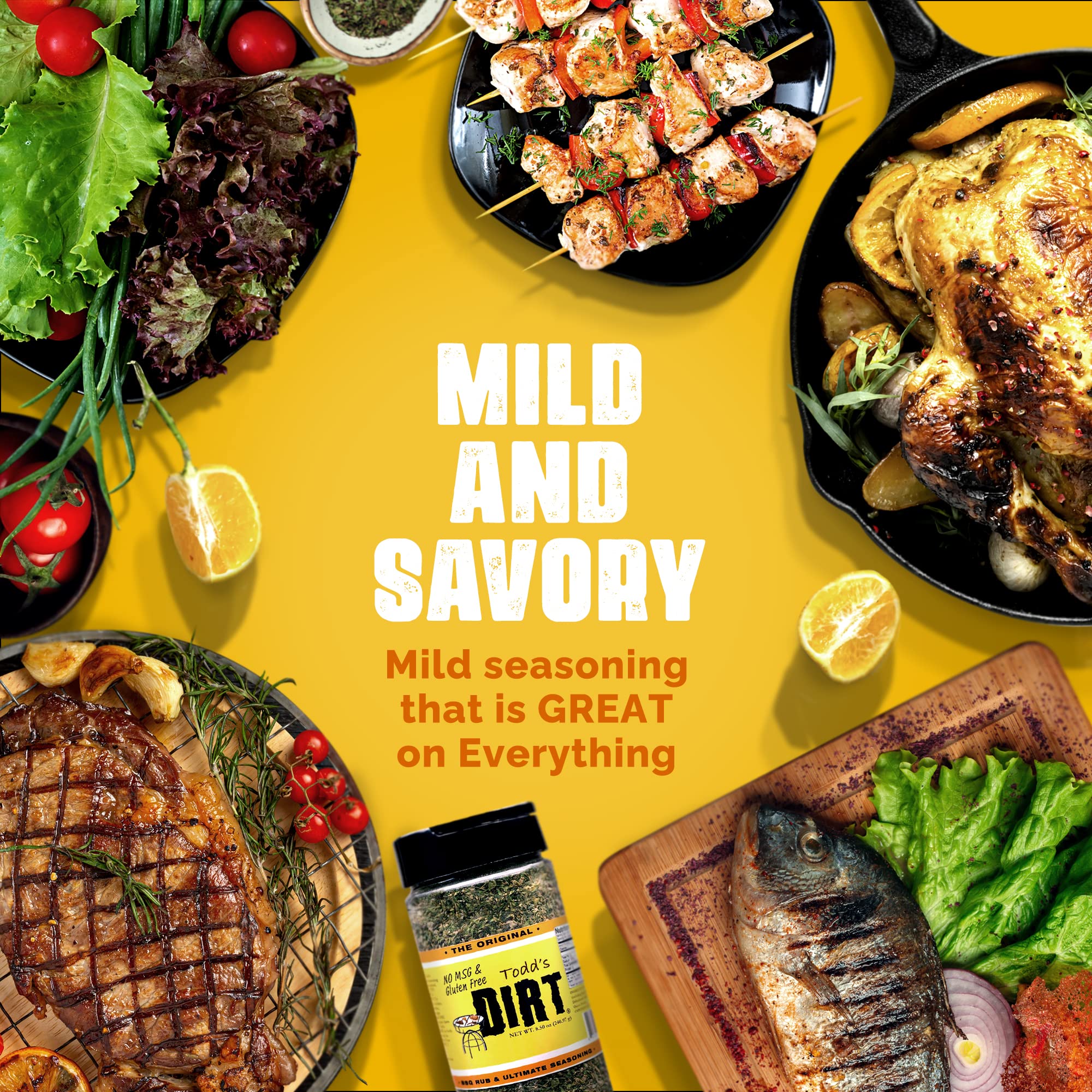 Todd’s DIRT - Original DIRT Large 8.50 oz Bottle, All Purpose Seasoning & BBQ Rub, Gourmet Mild Savory Seasoning/Rub that’s GREAT ON EVERYTHING, 100% All Natural With No MSG & Gluten-Free, 8.50 oz
