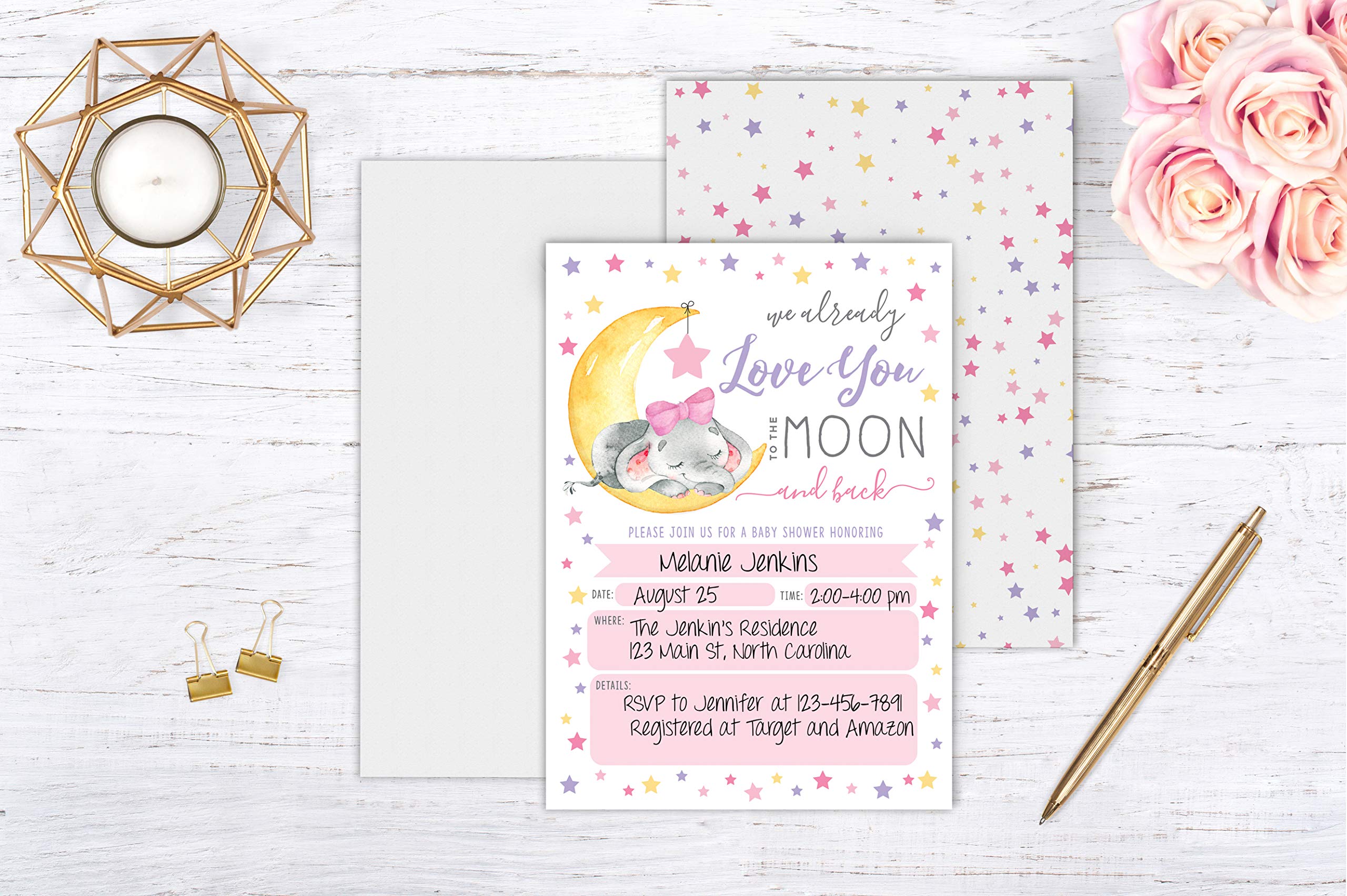 Your Main Event Prints Greeting Card, Baby Shower Invitation, Elephant, 20 Invitations and Envelopes