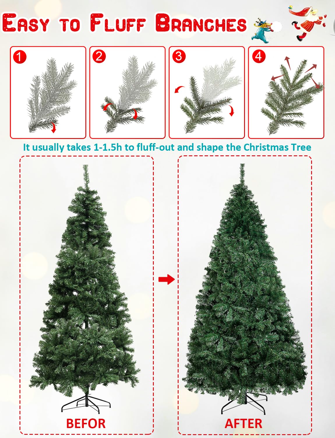 YouMedi 6.5ft Premium Spruce Artificial Holiday Christmas Tree for Home, Party Decoration, Easy Assembly, Metal Hinges & Foldable Base - Fire-Resistant Material
