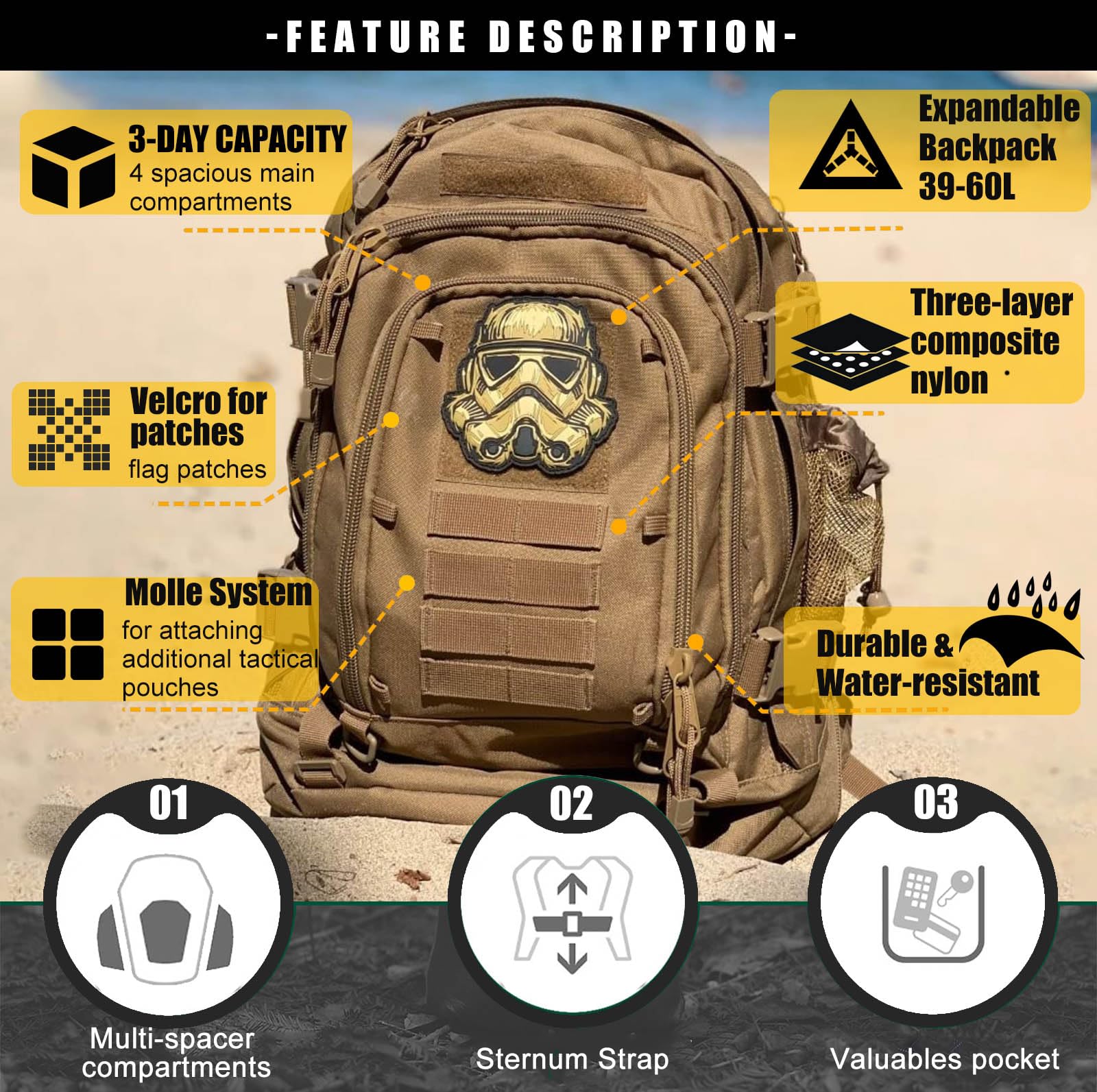 WolfWarriorX Backpack Military Backpacks for Men Tactical 3 Day Expandable Bag