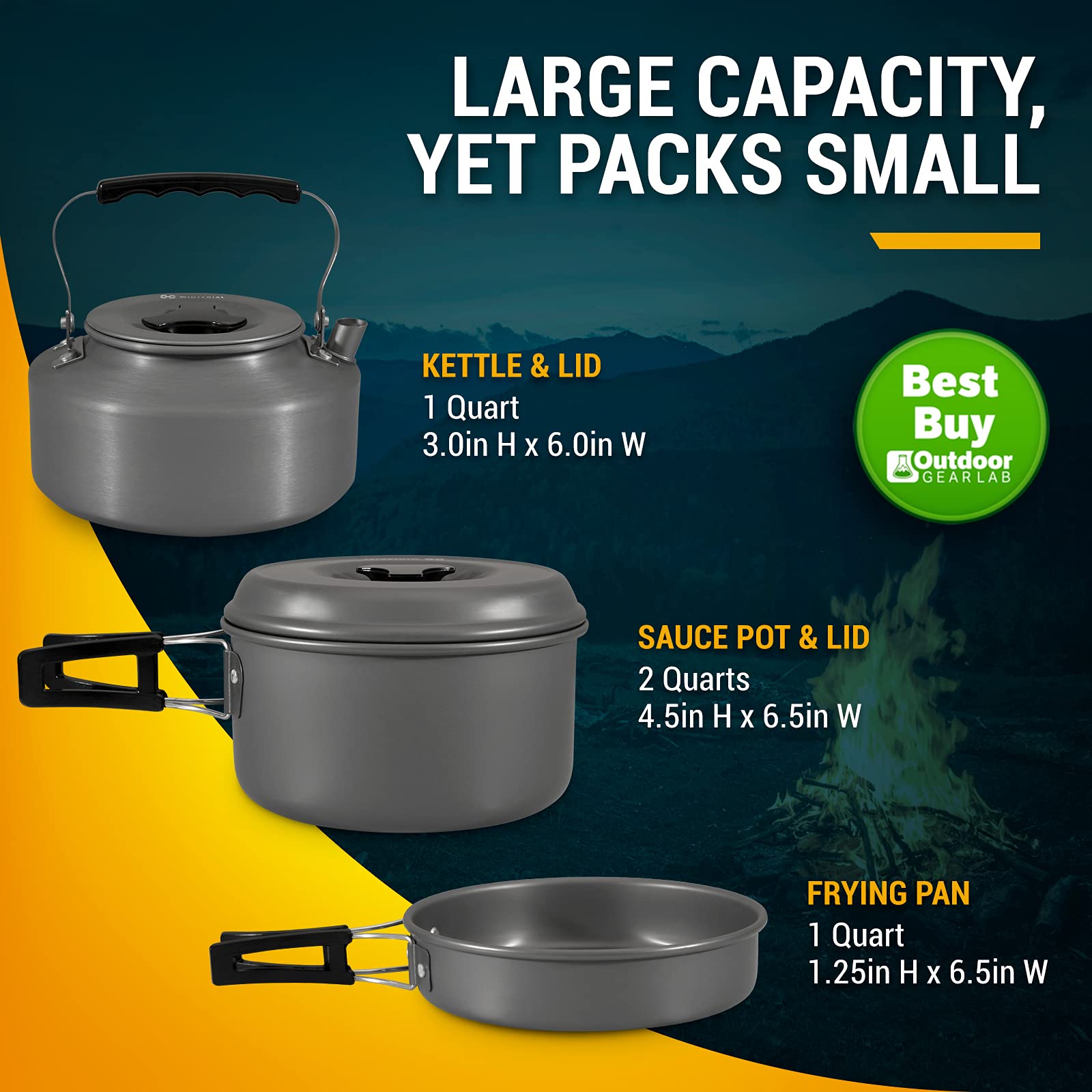Winterial Camping Cookware and Pot Set 10 Piece Set For Camping / Backpacking / Hiking / Trekking