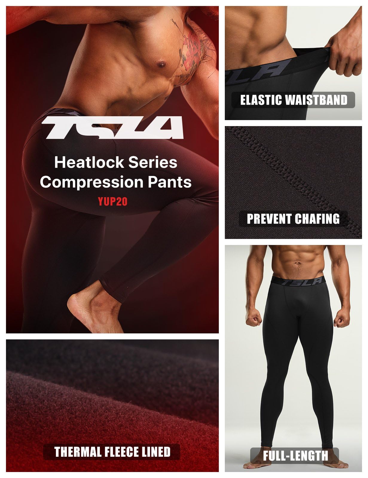TSLA Men's Thermal Compression Pants, Athletic Sports Leggings & Running Tights, Wintergear Base Layer Bottoms, 2pack Tights Black/Black, 3X-Large