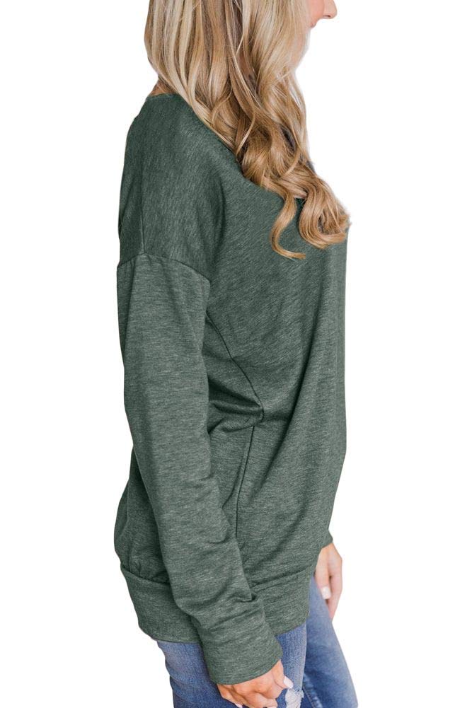 Womens Casual Long Sleeve Shirts V Neck Criss Cross Oversized Tunic Tops Olive M