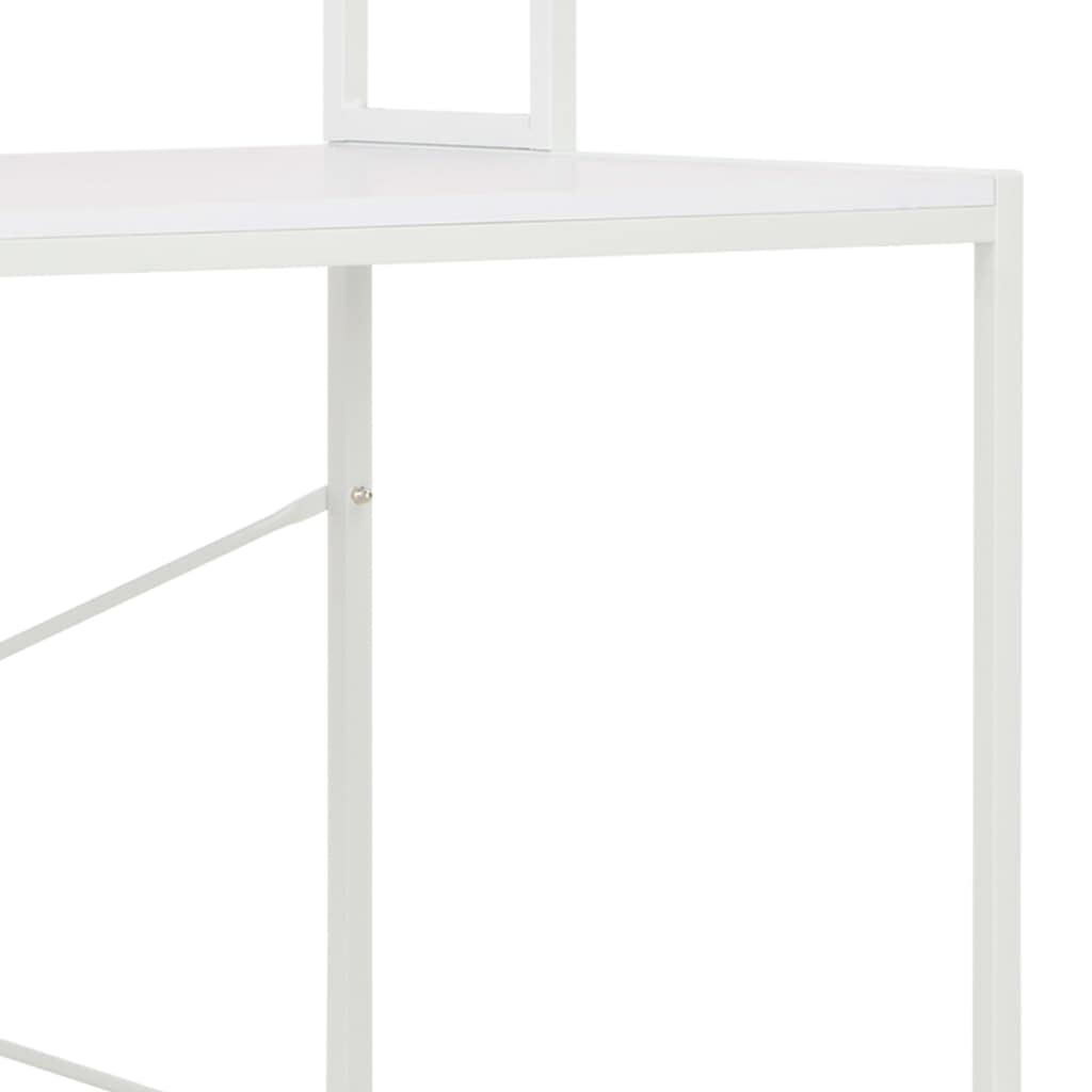 vidaXL Computer Desk, Office Table with Metal Frame, Home Writing Desk with Storage Shelf, Monitor Standing Desk, Industrial Style, White