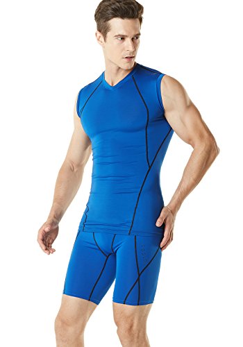 TSLA Men's V Neck Sleeveless Workout Shirts, Dry Fit Running Compression Cutoff Shirts, Athletic Training Tank Top, V Neck Top Navy, X-Small