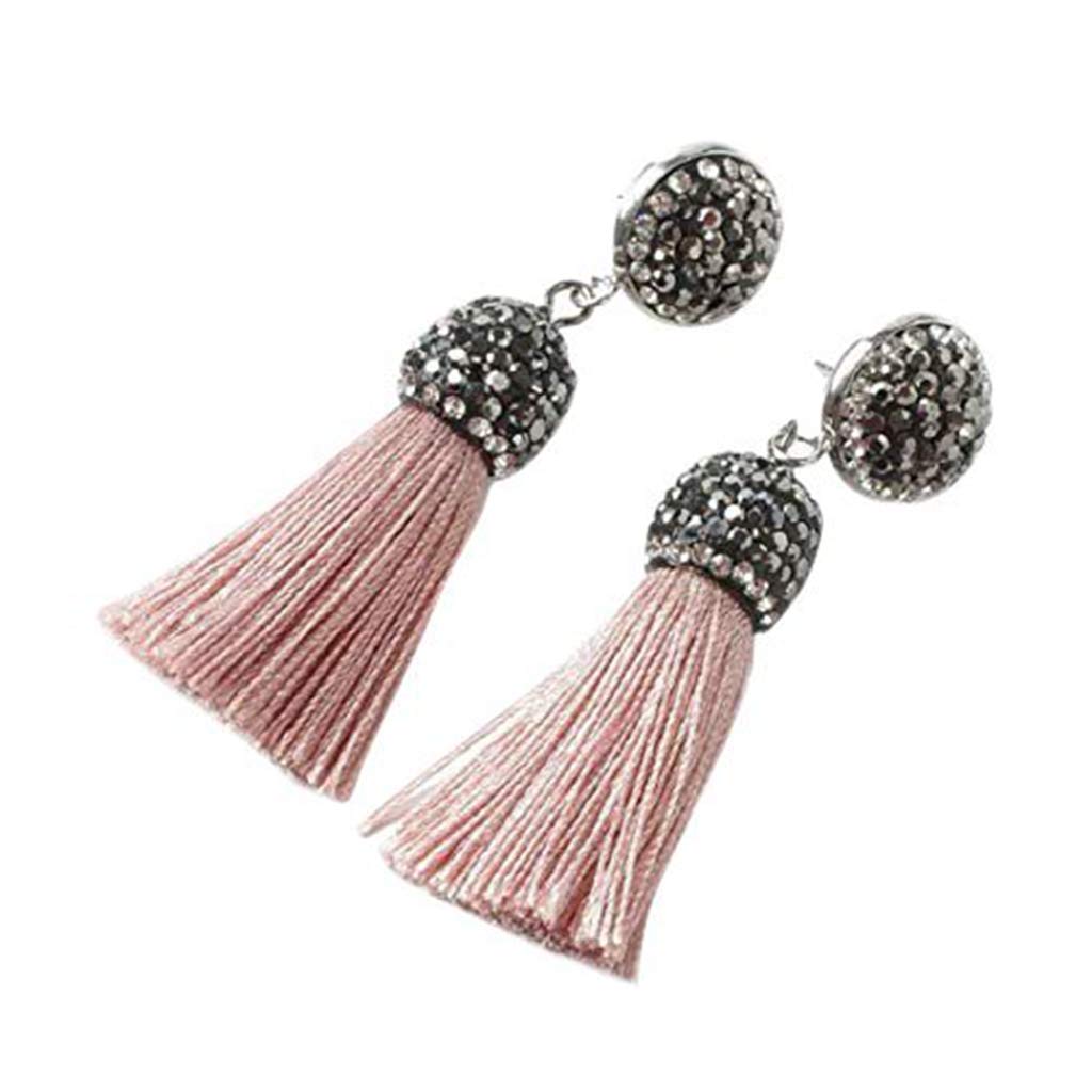 Women's Dangle Drop Short Tassel Earrings with Shell Pearl Black Rhinestone Top