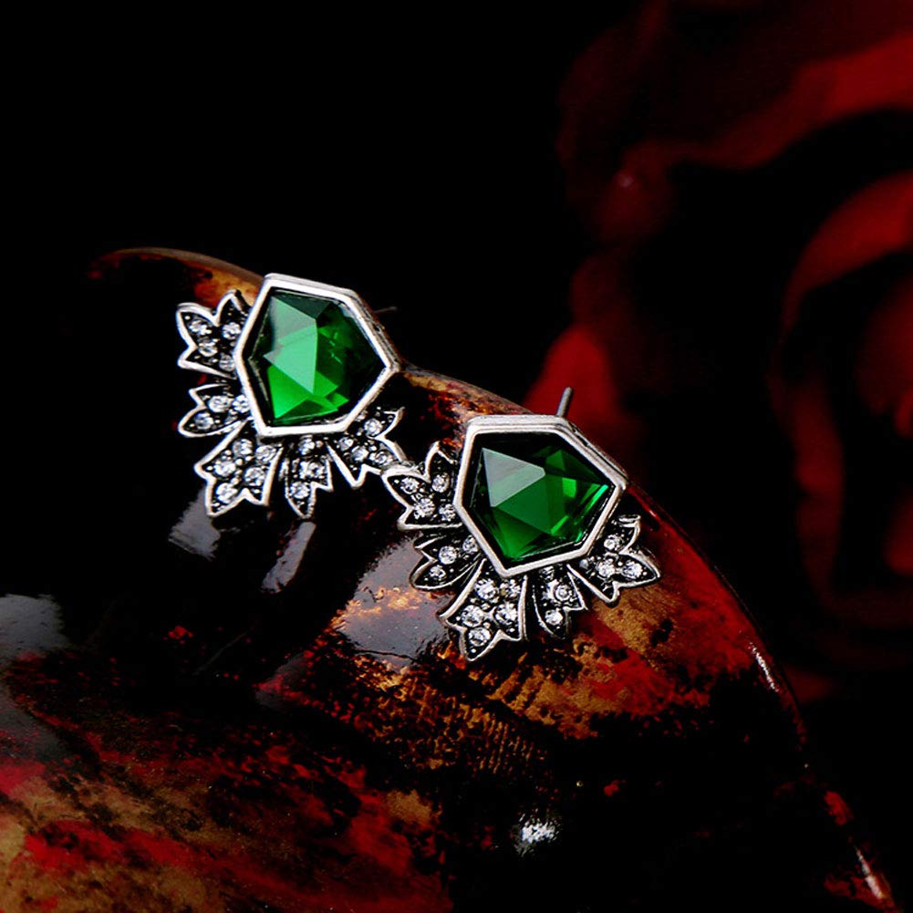 Zealmer Women Rhinestone Green Stud Earrings