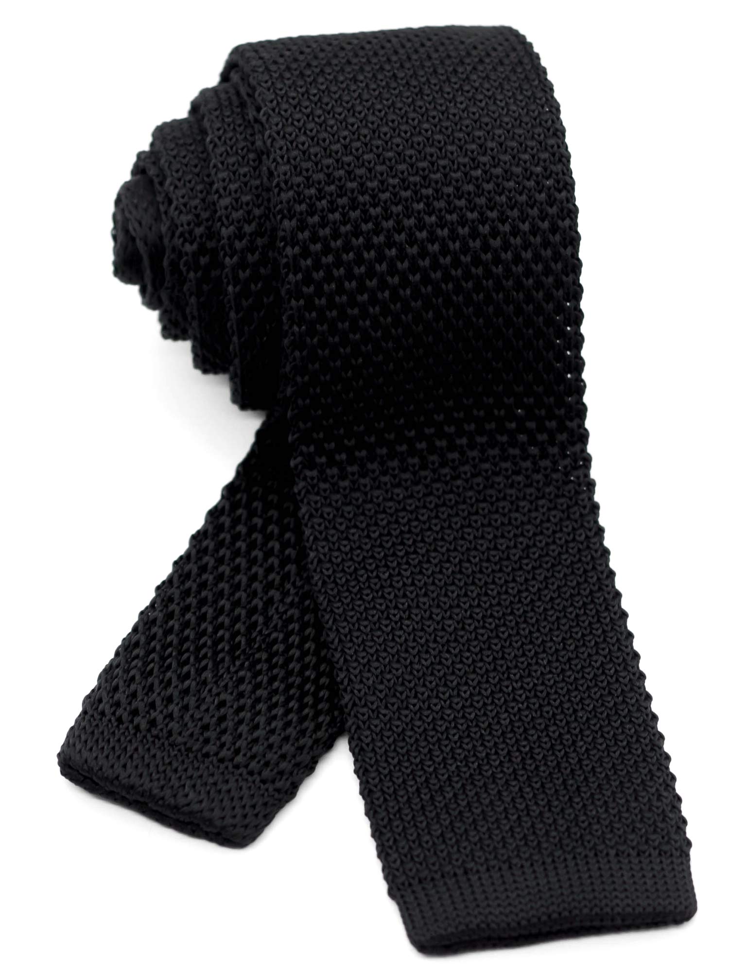 WANDM Men's Knit Tie Slim Skinny Square Necktie Width 2.2 inches Washable Solid Color Black