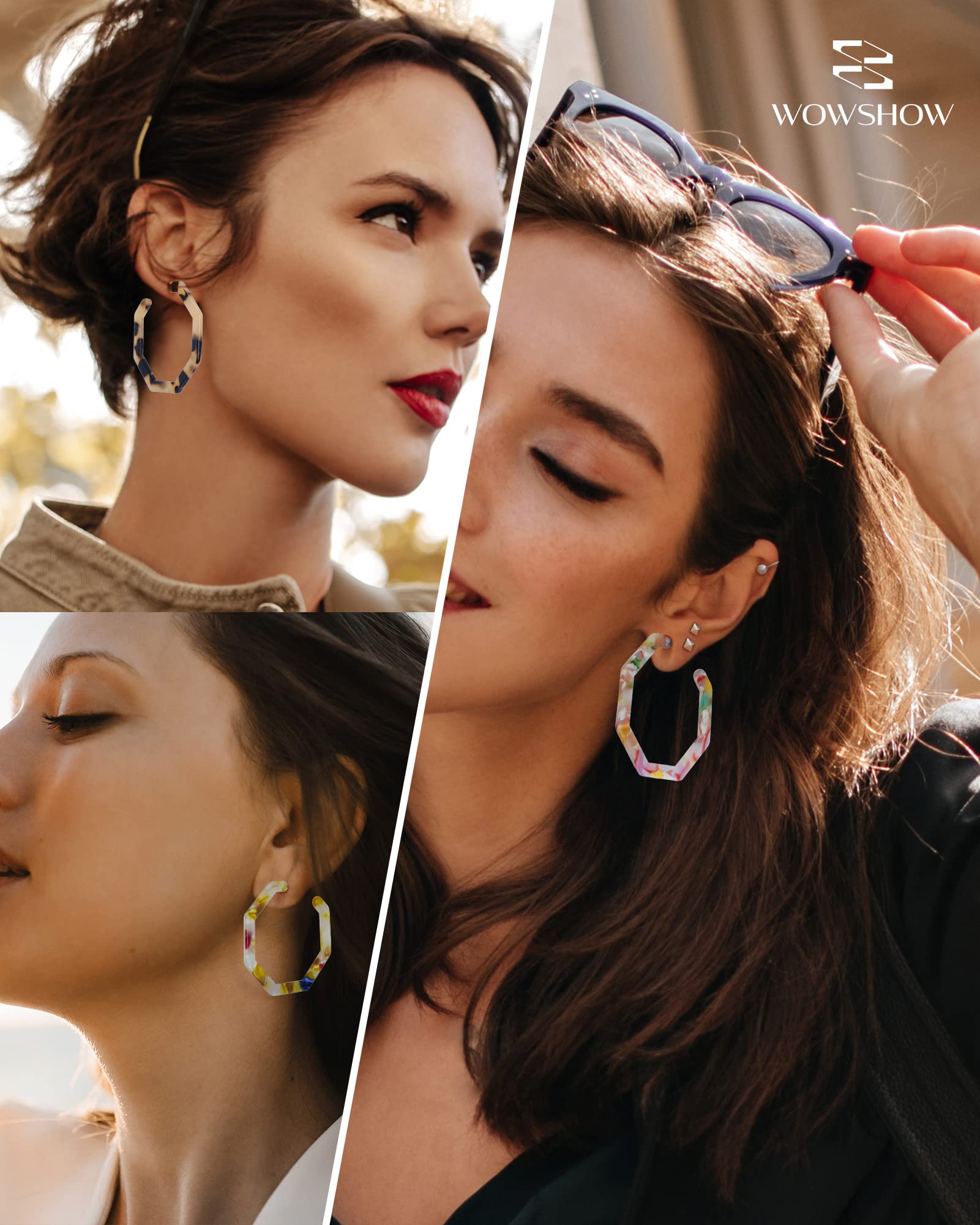 wowshow Acrylic Resin Hoop Earrings for Women Statement Fashion Geometric Octagon Earrings