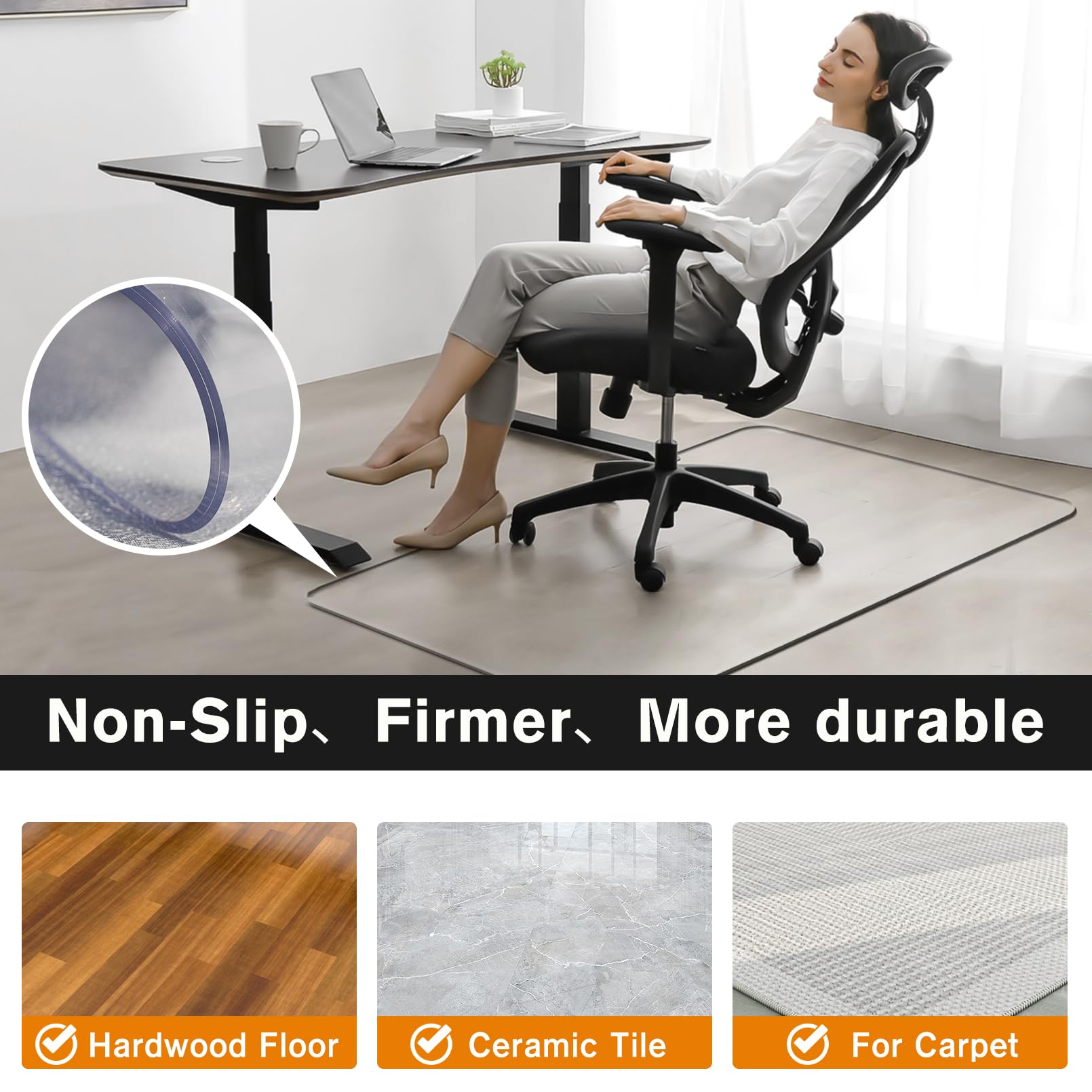 Transparent Non-slip Chair Mat,Large Floor Protector,Can be Used on Hardwood Floors,Non-slip Not Stuck Wheels,Easy to Clean,1/7" Thick,48"x36"