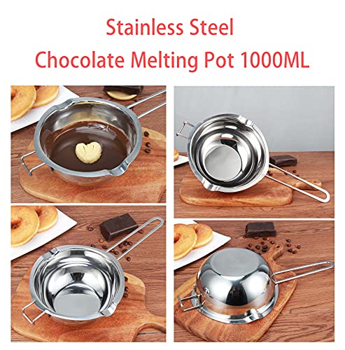 TSongHo Double Boiler Stainless Steel 304, Silicone Spatula, Melting Pot with Heat Resistant Handle for Melting Chocolate, Candy, Candle, Soap and Wax, Candle Making Kit (1000ML, Black 2)