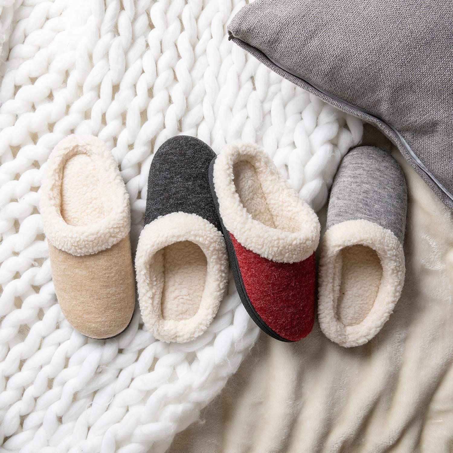 Wishcotton Women's Lamb-rub Sherpa House Slippers Memory Foam Indoor Outdoor, Black, 8-9 US