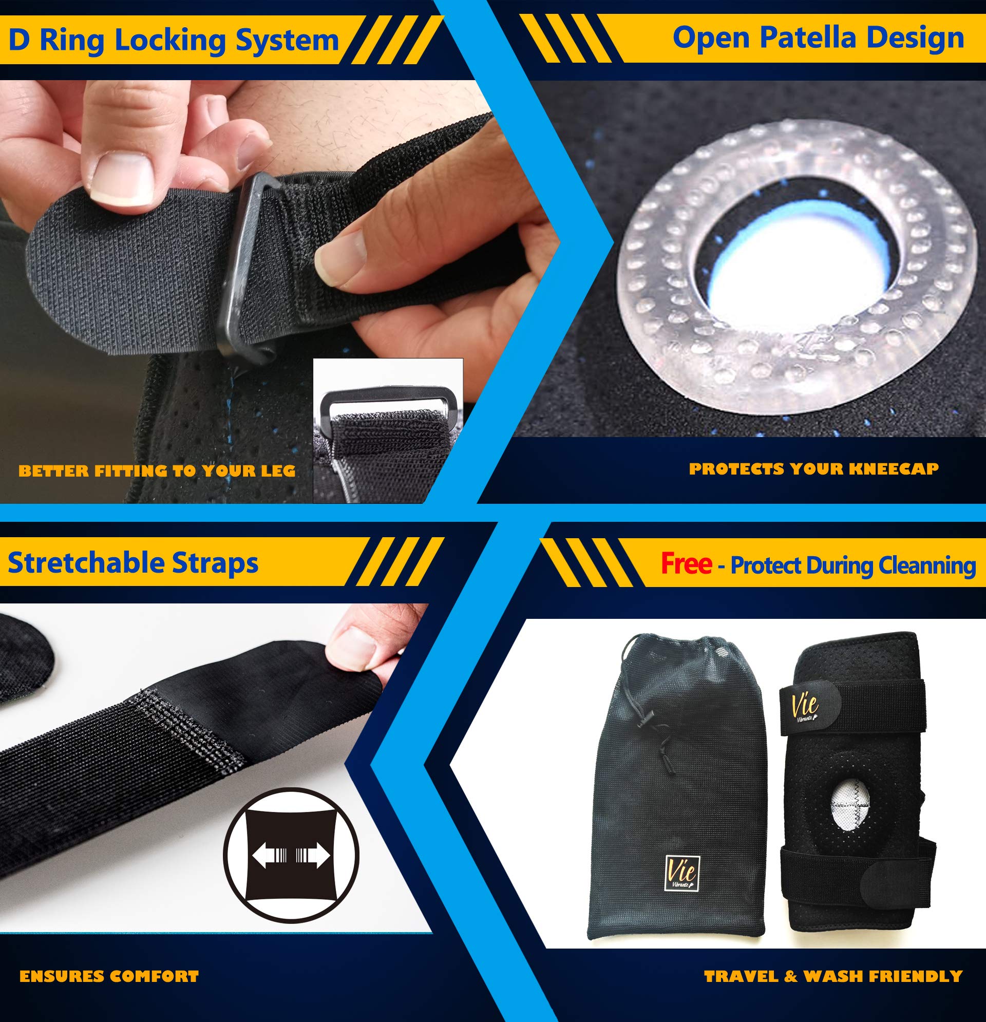 VieVibrante Plus Size Knee Brace Exclusive - Hinged Side Closing Design for Fast Easy Wearing. Designed for Plus Size Men and Women, Provides Great Stabilization, Support, Non Slip & Non Bulky 3