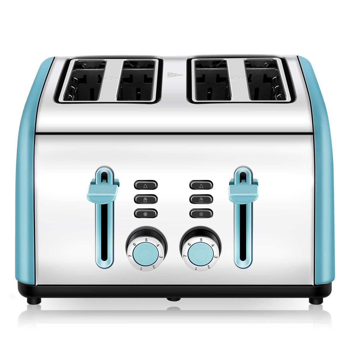 Toaster 4 Slice, CUSINAID 4 Wide Slots Stainless Steel Toasters with Reheat Defrost Cancel Function, 7-Shade Setting, Blue