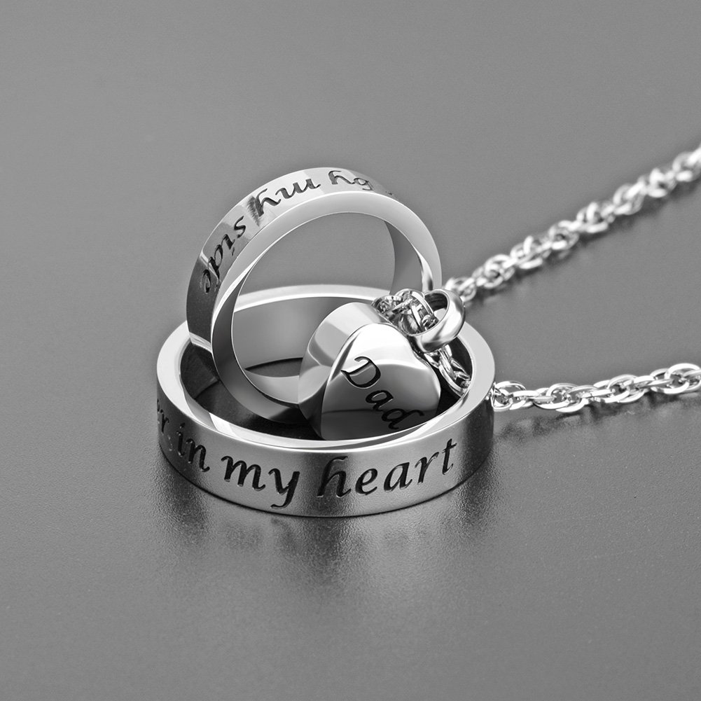XIUDA Urn Necklace for Ashes No Longer by My Side, Forever in My Heart Carved Locket Cremated Ashes Necklace