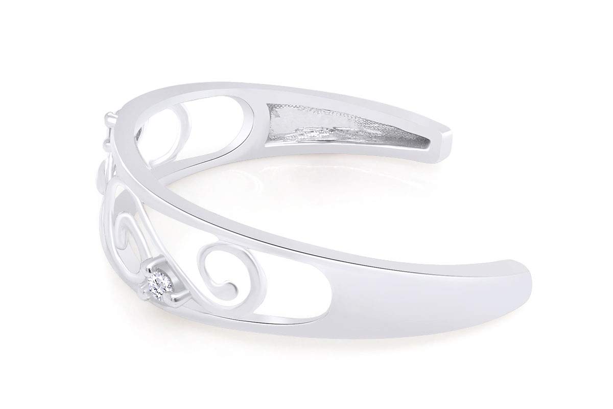 White Natural Round Diamond Accent 14k White Gold Filigree Style Adjustable Toe Ring (I-J Color, I2-I3 Clarity)