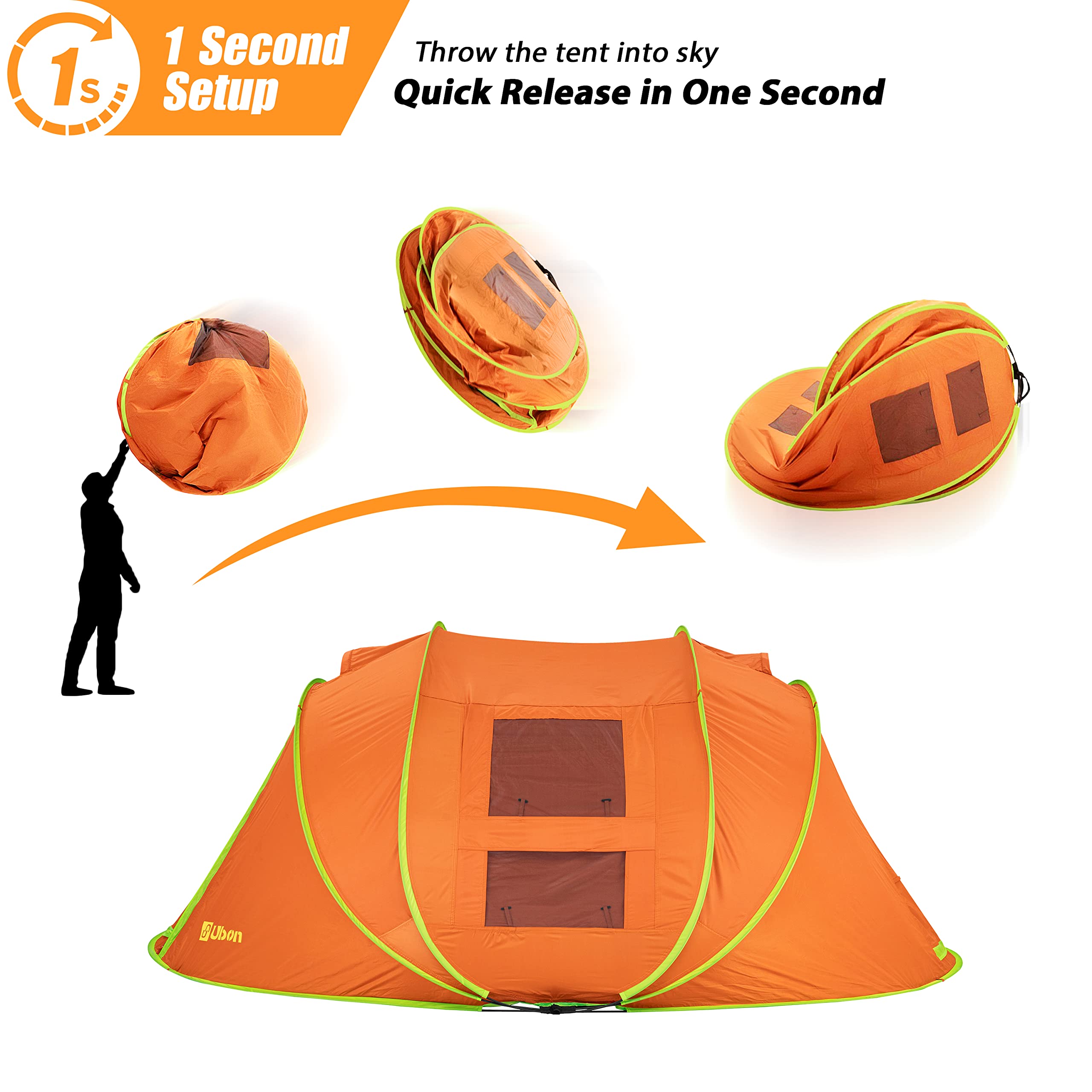 Ubon 4 Person Pop up Tent for Camping Automatic Setup Waterproof Double Layer Instant Family Tents for Camping Hiking & Traveling- Green