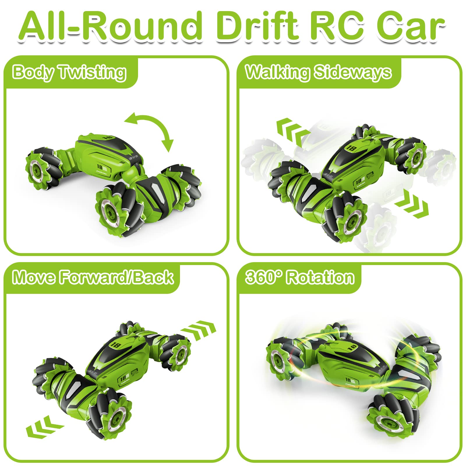 WISHTIME RC Stunt Car Toys Remote Control Double Sided Rotating Car