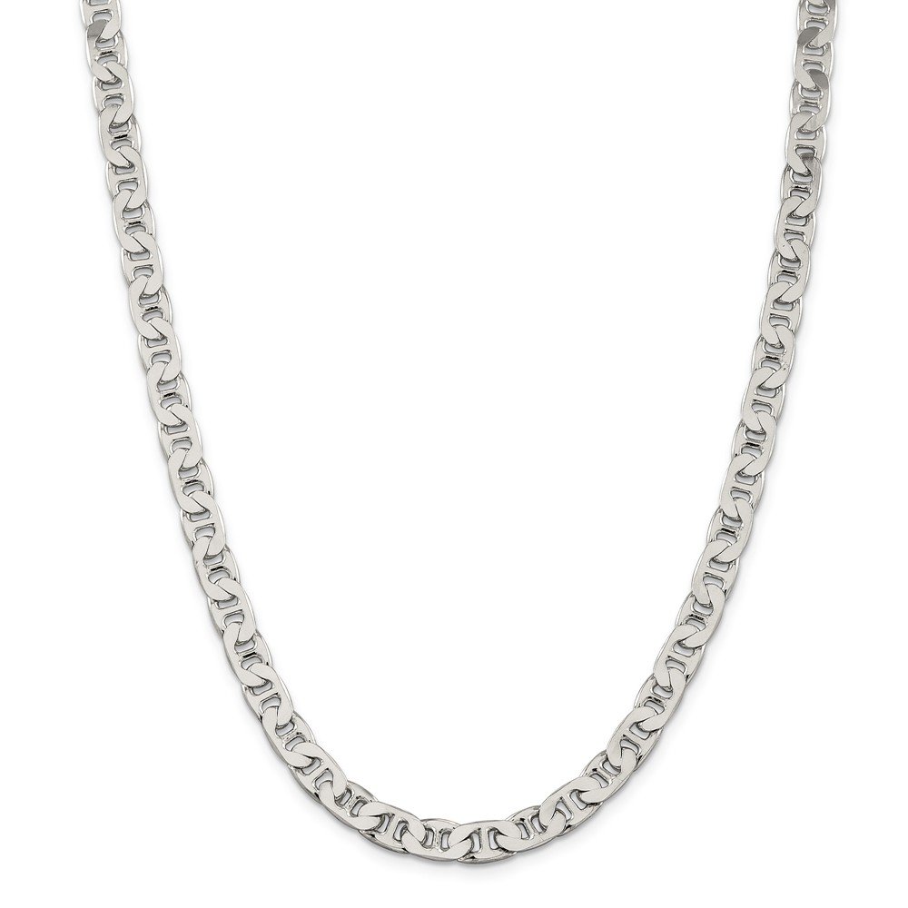 Solid 925 Sterling Silver 6.5mm Anchor Mariner Link Chain Necklace - with Secure Lobster Lock Clasp 20"
