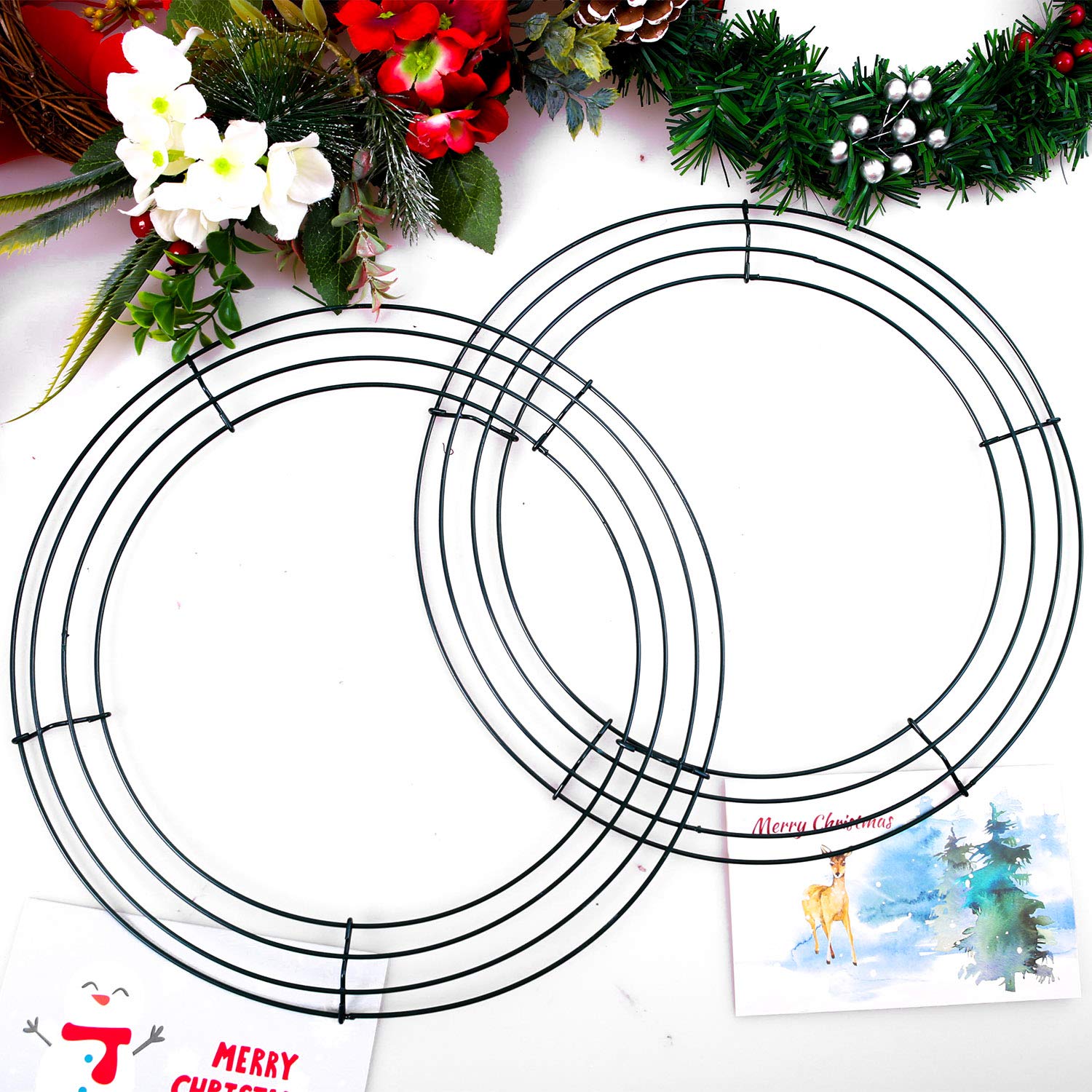 URATOT 4 Pack Metal Wreath Frame Green Wire Wreath for Christmas Wedding Holidays Valentines Garden Home Party Decorations