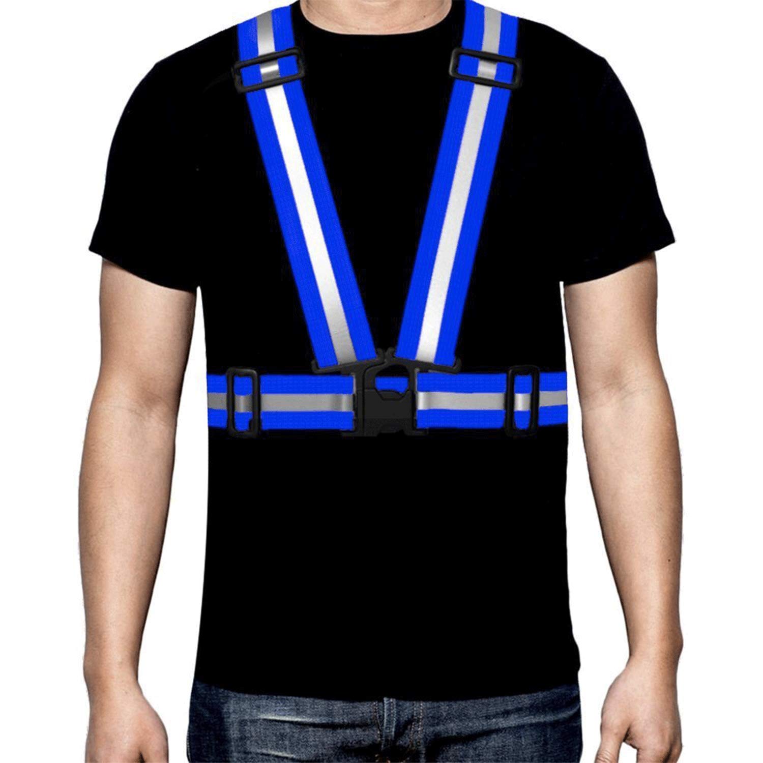 YSSAFE Reflective Running Vest Gear Elastic Adjustable Safety Reflective Vest Straps Belt Jogging Walking Blue 2 Pack…