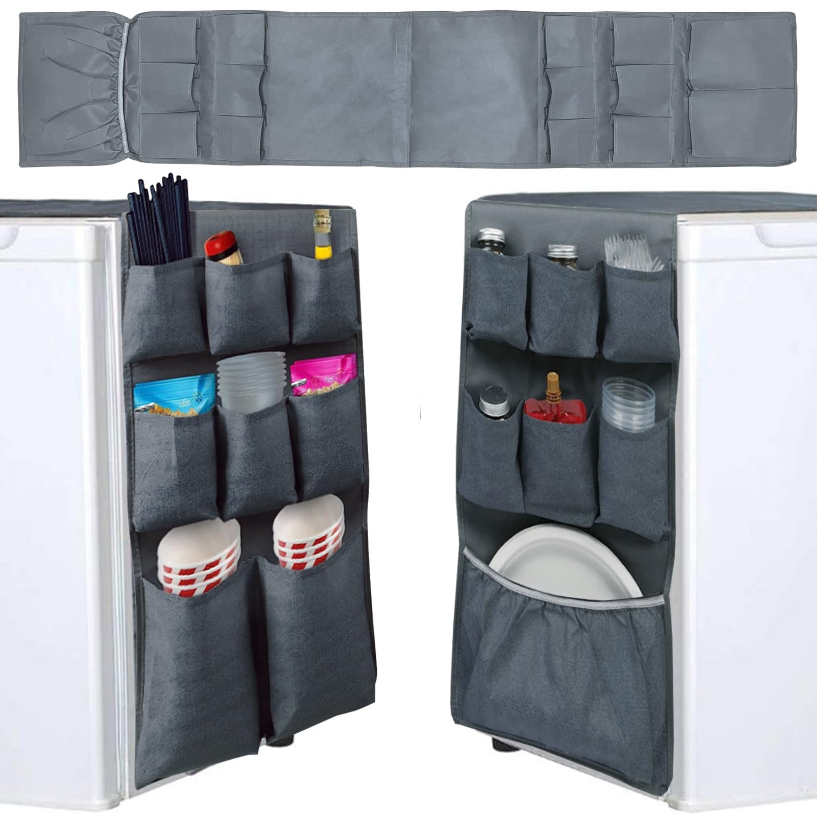 ZTTXL mini fridge organizer,Dorm and office Over the Fridge Caddy Suction Cup Organizer, 15 Pockets for flatware, utensils, kitchen tools and paper goods