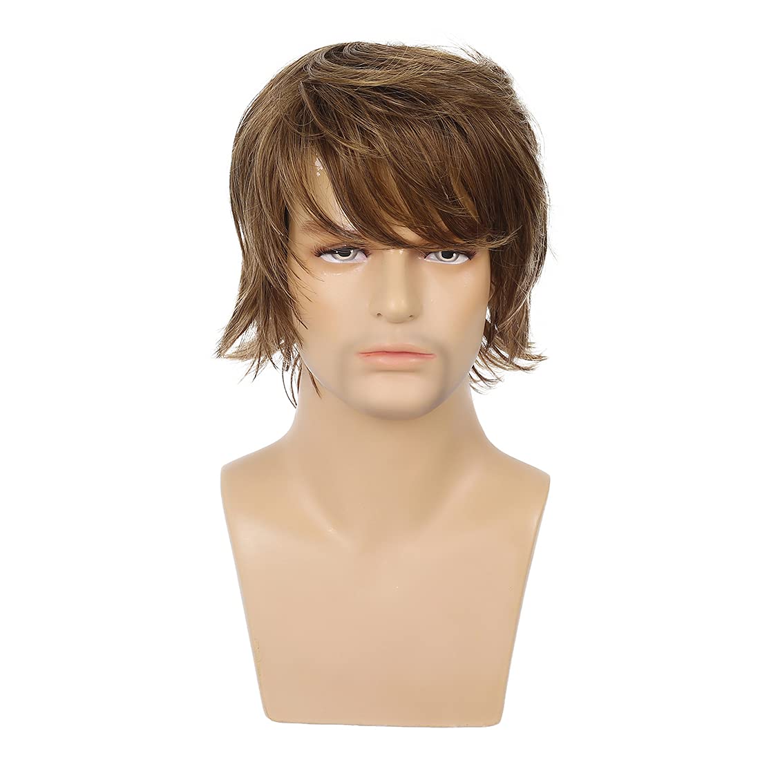 Wiwige Mens Wig Light Brown Short Layered Natural Fluffy Wig Synthetic Heat Resistant Halloween Cosplay Hair Wig