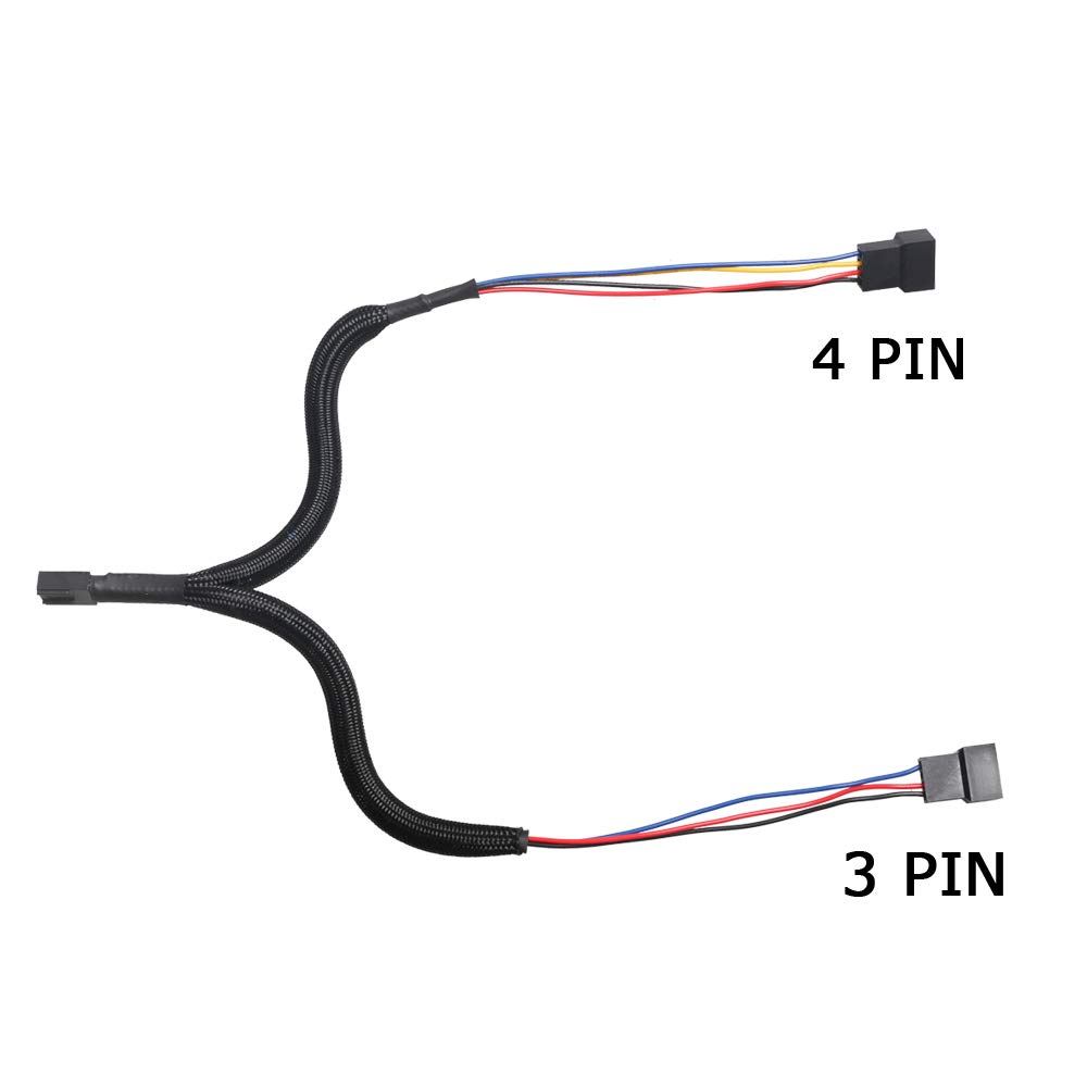 Winncon PWM Fan Splitter Cable 1 to 2 Converter, Black Case Fan Splitter Cable, Case Fan Power Duplicator Converter, Dual Case Fan Power Adapter, 10.6 inch (1 Pack)